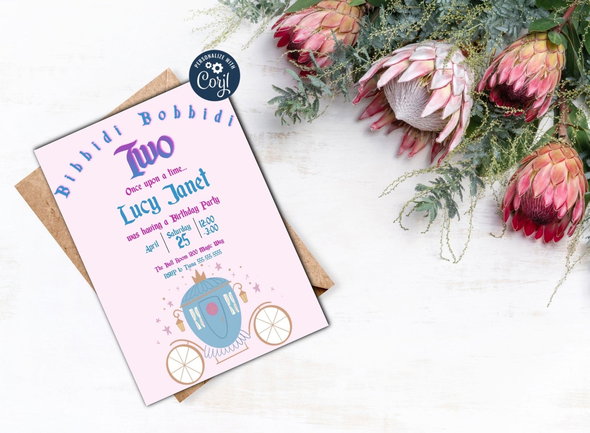Bibbidi Bobbidi Two Birthday Invitation | Cinderella Invite Template ...
