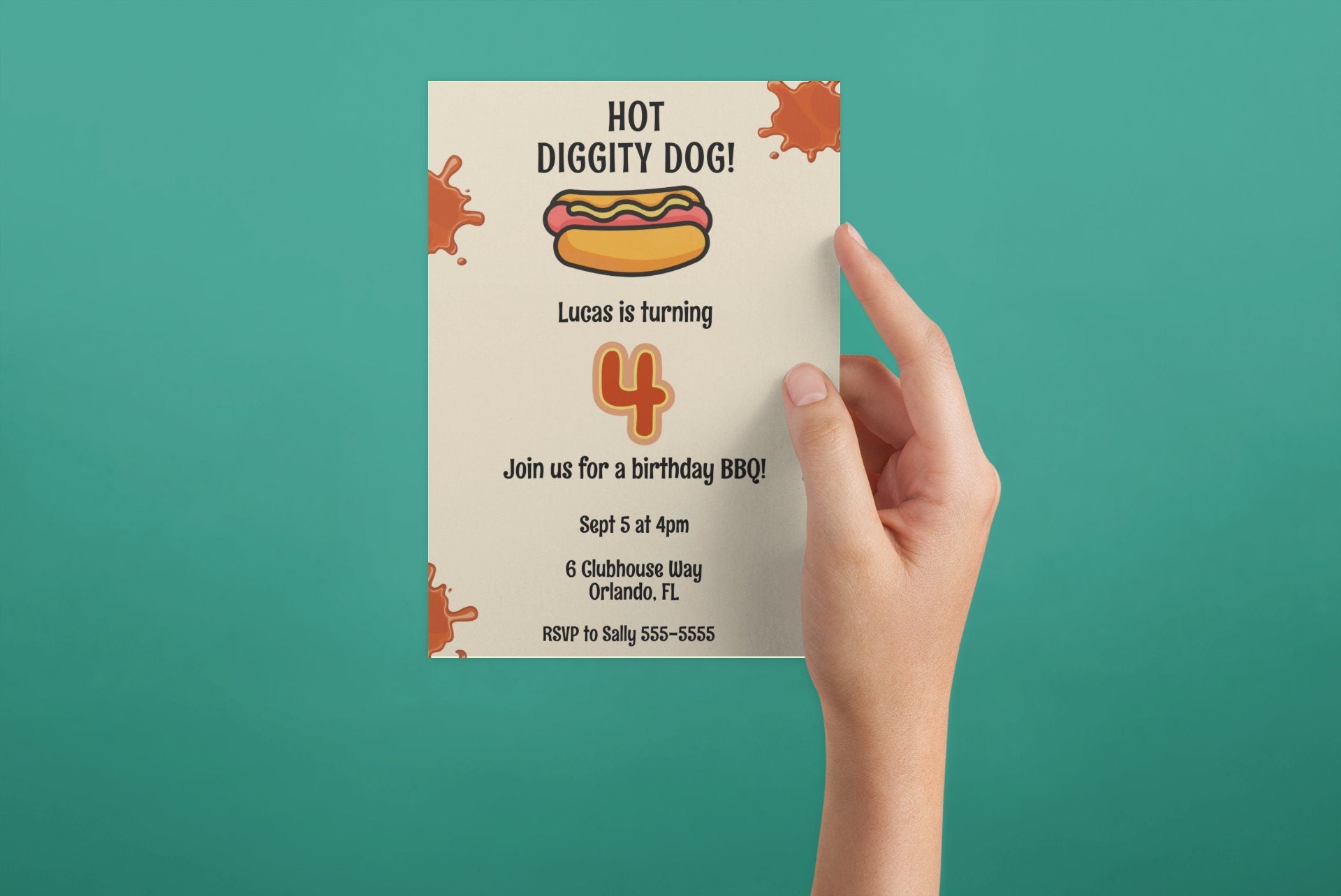 Hot Dog Themed Children's Digital Birthday Invitation Template, BBQ Bi ...