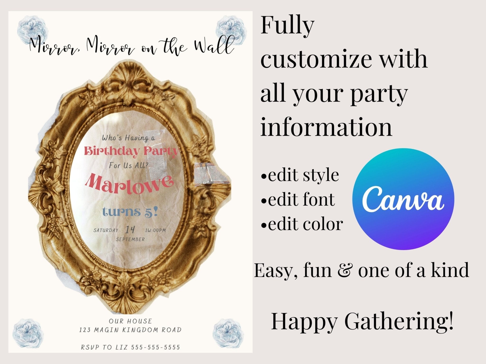 Mirror, Mirror Birthday Invitation, Princess Birthday Invitation ...