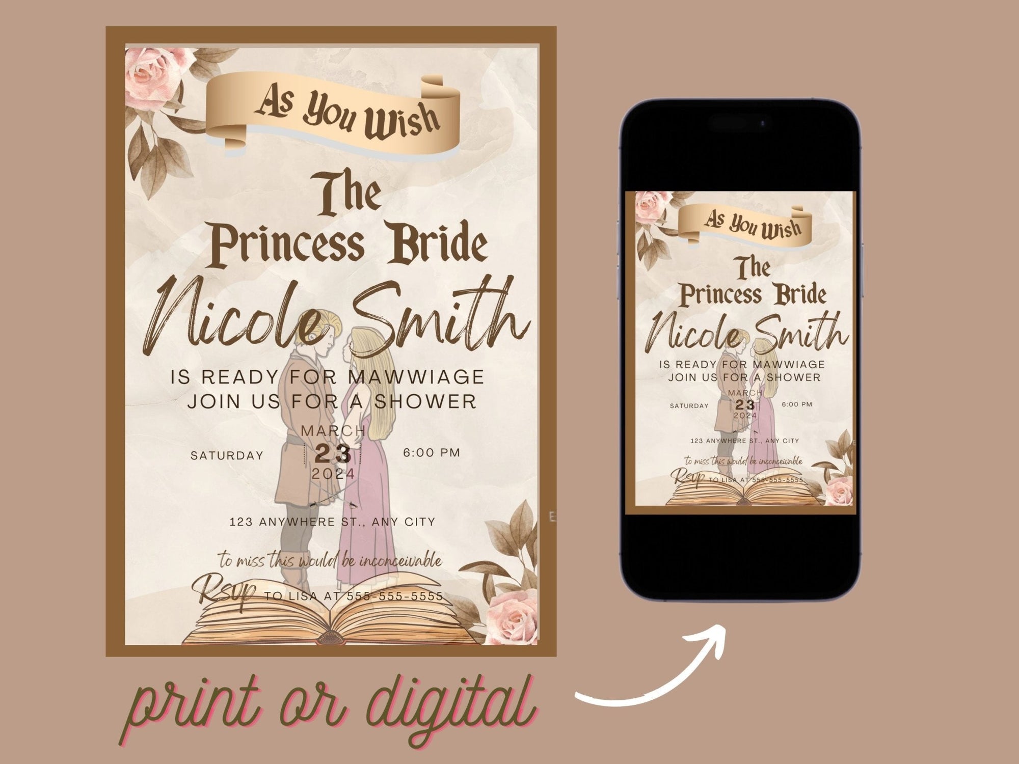 The Princess Bride Bridal Shower Invitation, The Princess Bride themed ...