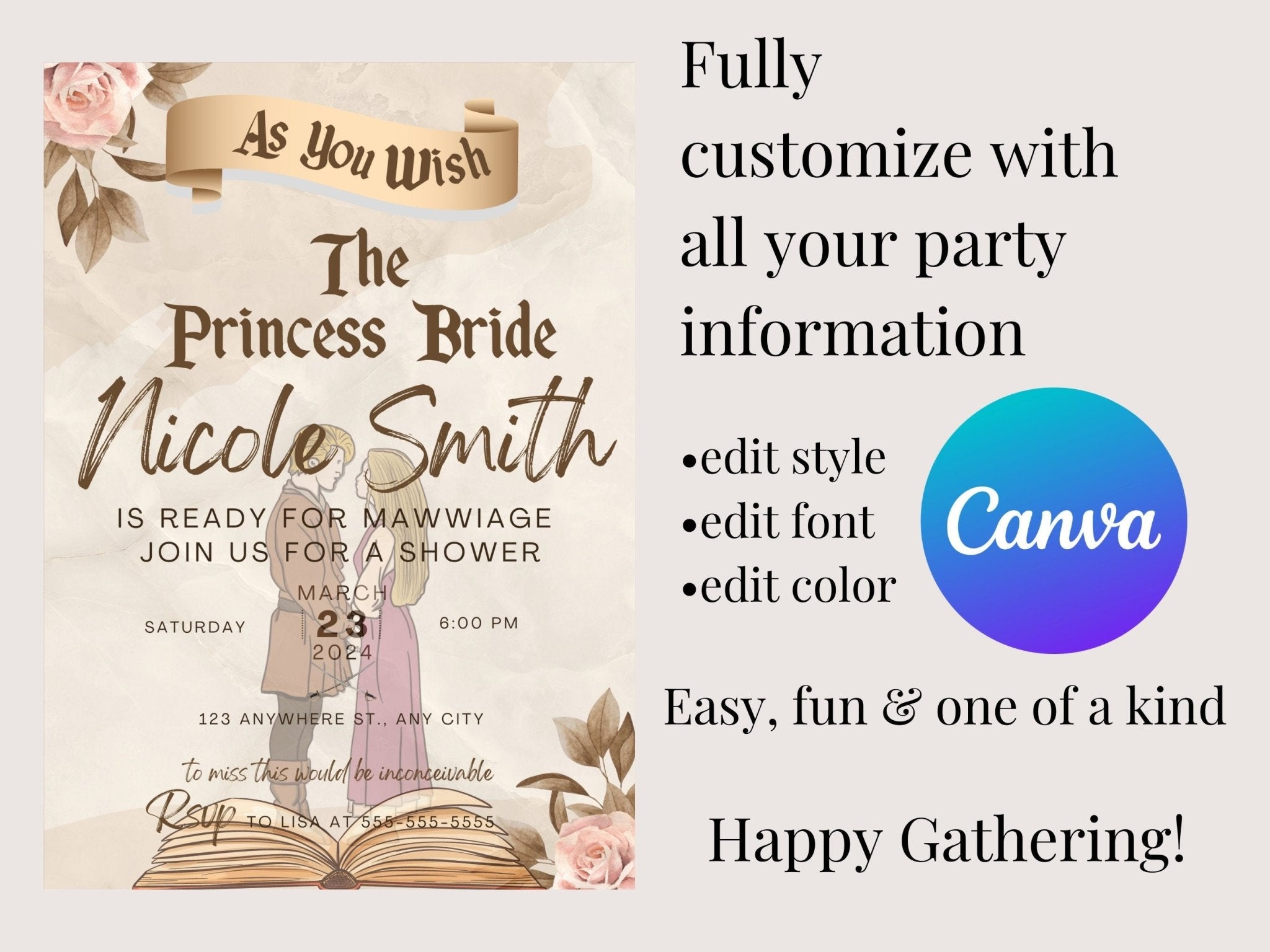 The Princess Bride Bridal Shower Invitation, The Princess Bride themed ...