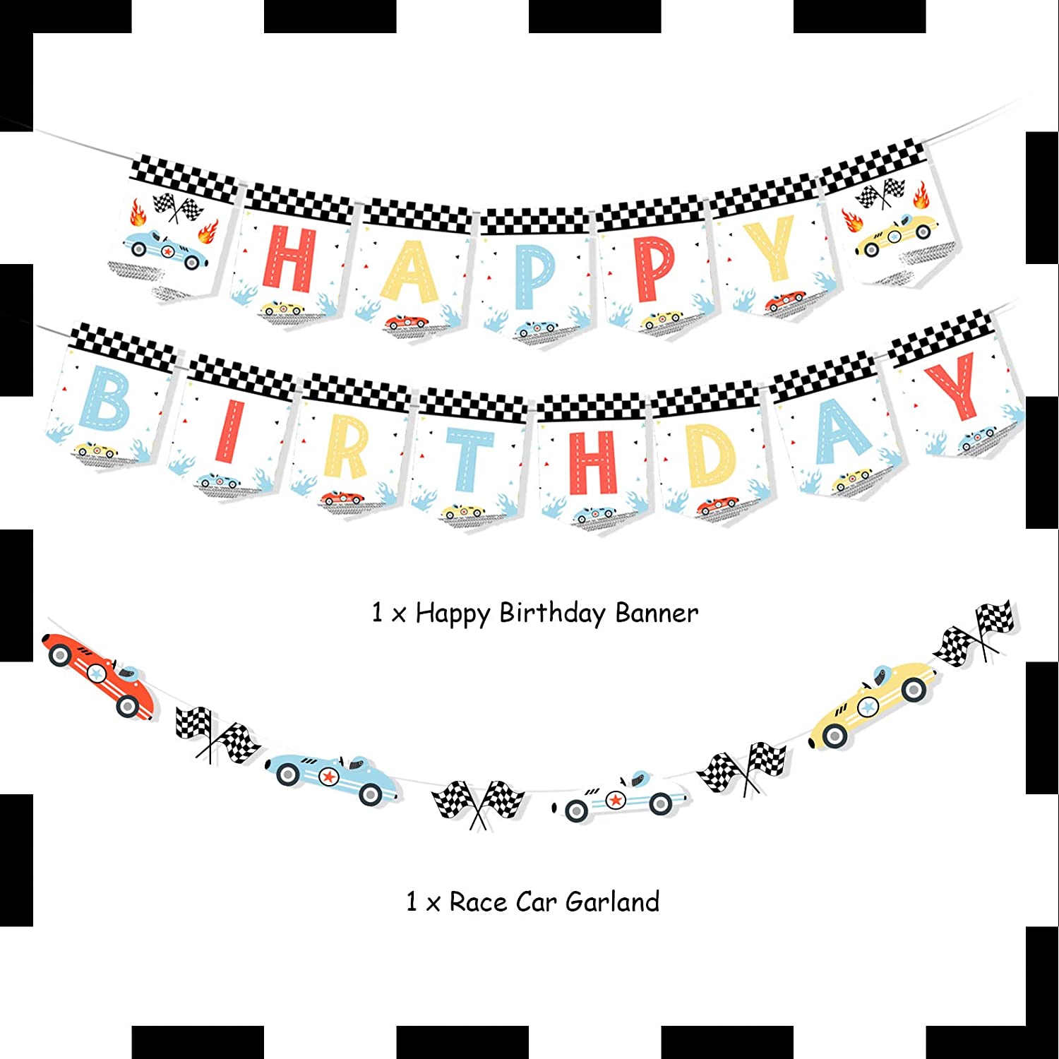 Vintage Race Car Birthday Decorations, Happy Birthday Banner ...