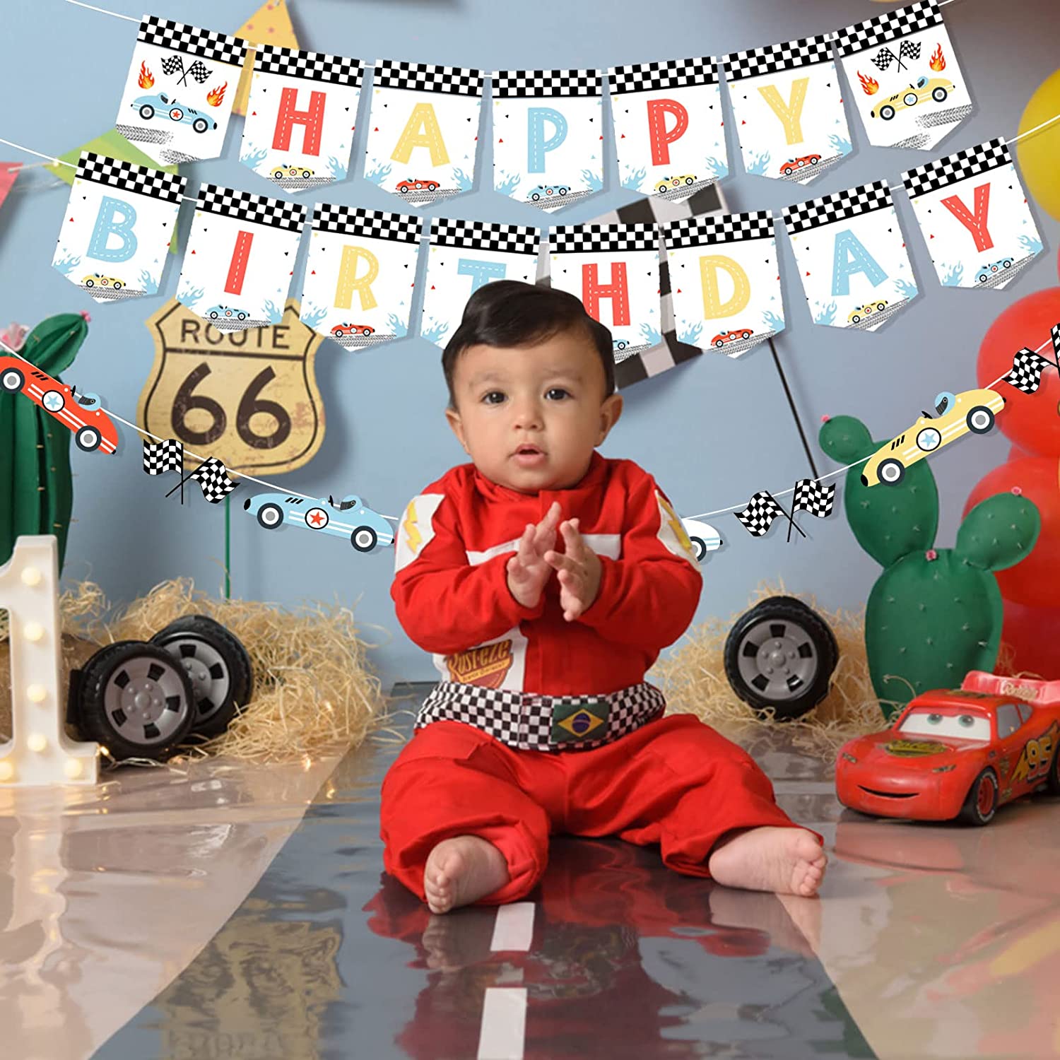 Vintage Race Car Birthday Decorations, Happy Birthday Banner ...