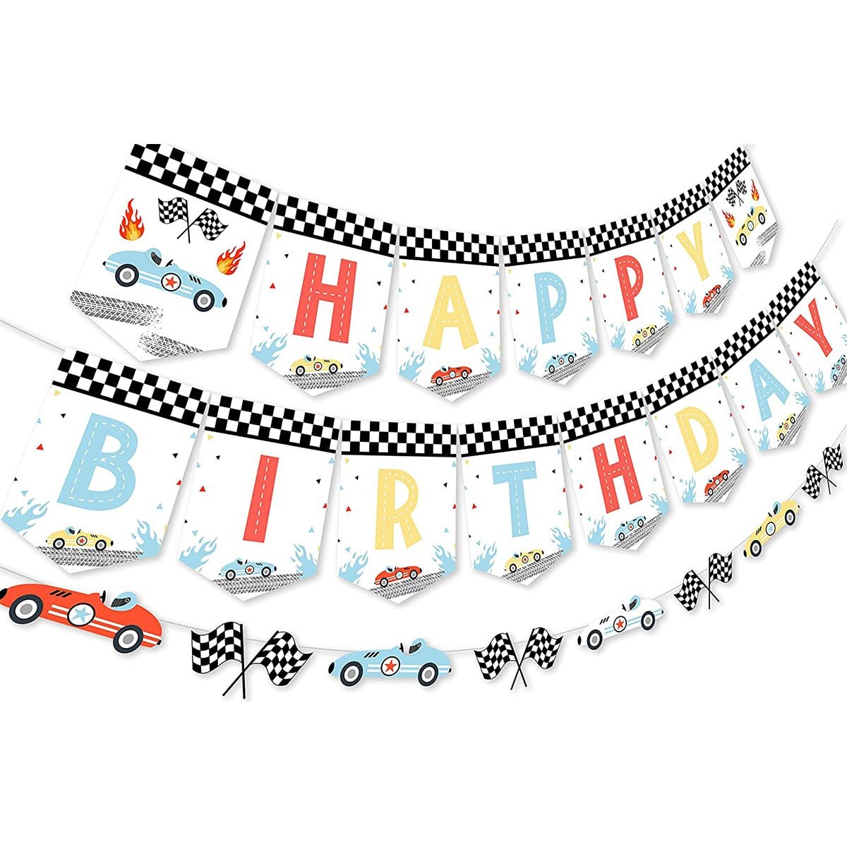 Vintage Race Car Birthday Decorations, Happy Birthday Banner ...